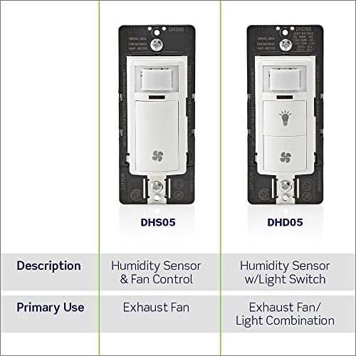 Leviton DHS05-1LW Humidity Sensor Switch for bathroom exhaust fan, automate ventilation, air circulation, moisture control,  ¼ HP, Single Pole, White