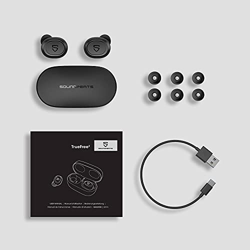SoundPEATS Wireless Earbuds TrueFree2 Bluetooth 5.0 Headphones in-Ear Stereo TWS Sports Earbuds, IPX7 Waterproof, Customized Ear Fins, USB-C Charge, Monaural/Binaural Calls, 20 Hours Playtime