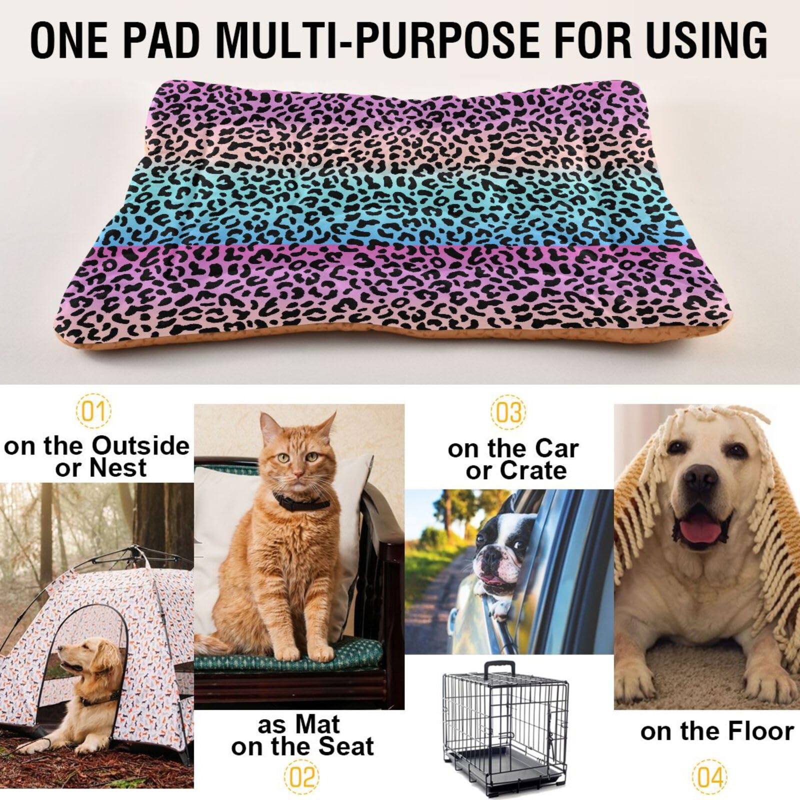 Coikll Leopard Pet Bed Pad Soft Dog Bed Mat with Anti-Slip Bottom, Machine Washable Crate Pad Mattress for Dog Sleeping- 24 * 18inches