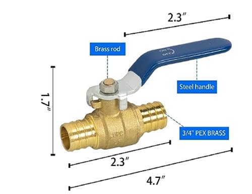 Brass Hose Barb Ball Valve Kit-4Pcs 3/4" Ball Valve,PEX Brass Full Port Shut-off Ball Valve,Quarter Turn HOT (RED) COLD (BLUE) of Water Stop Shut off (4 pack Ball Valves 3/4)
