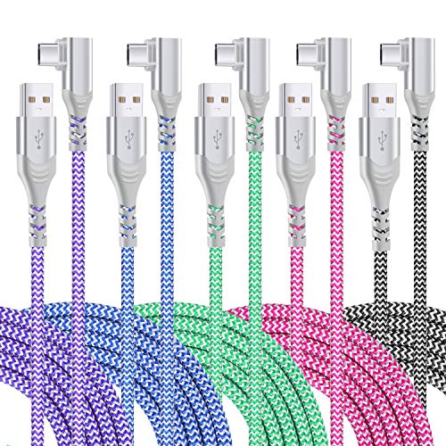 USB C Cable [5-Pack 10ft],Pofesun Right Angle USB Type C Cable Braided USB C Fast Charger Cable Charging Cord Compatible Samsung Galaxy S22+Ultra S21 S20 S10 S9 S8 Plus Note 20 10 9 8,Moto G7 G8
