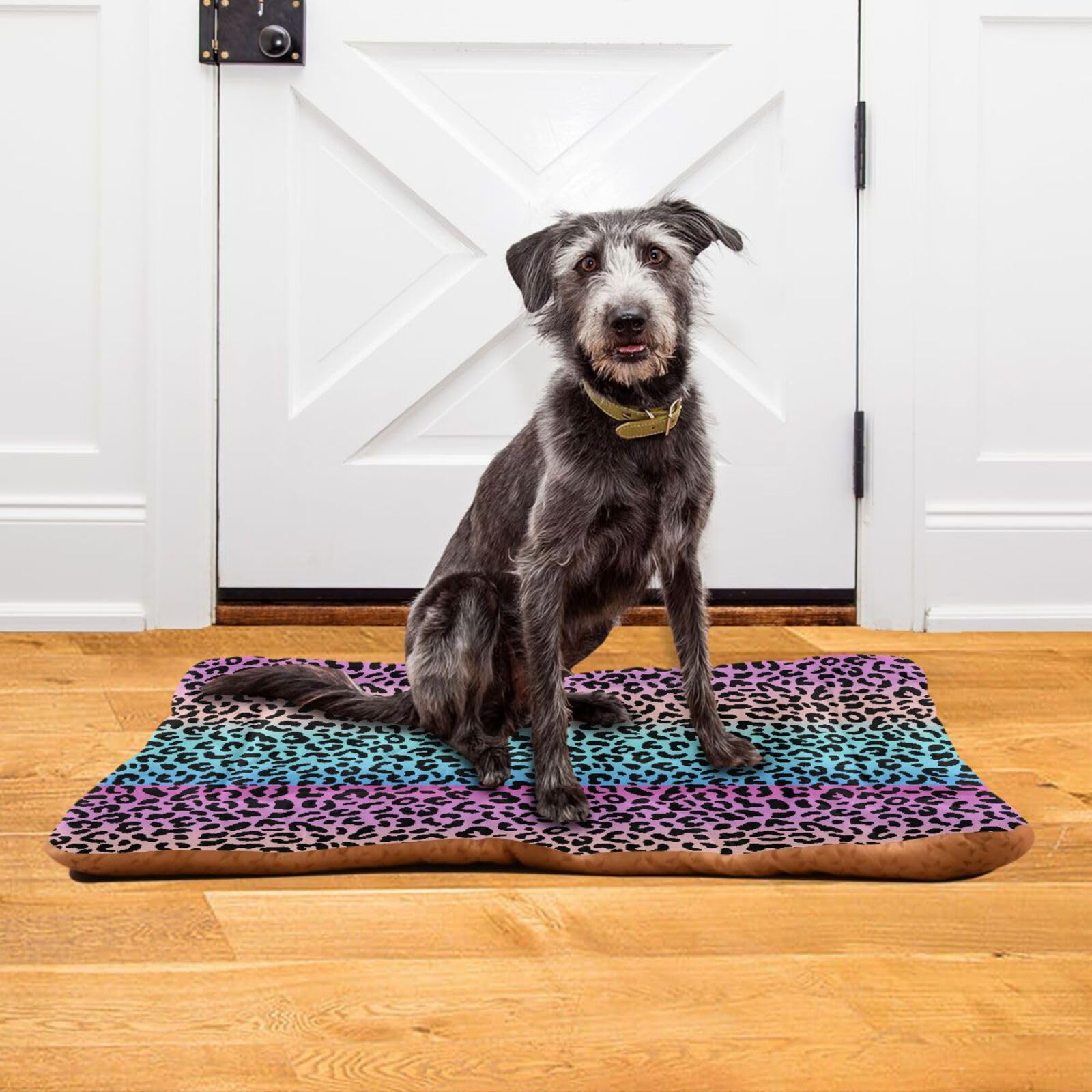 Coikll Leopard Pet Bed Pad Soft Dog Bed Mat with Anti-Slip Bottom, Machine Washable Crate Pad Mattress for Dog Sleeping- 24 * 18inches