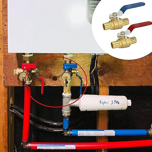 Brass Hose Barb Ball Valve Kit-4Pcs 3/4" Ball Valve,PEX Brass Full Port Shut-off Ball Valve,Quarter Turn HOT (RED) COLD (BLUE) of Water Stop Shut off (4 pack Ball Valves 3/4)