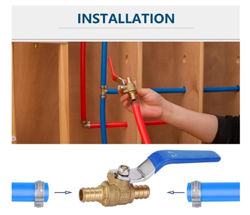 Brass Hose Barb Ball Valve Kit-4Pcs 3/4" Ball Valve,PEX Brass Full Port Shut-off Ball Valve,Quarter Turn HOT (RED) COLD (BLUE) of Water Stop Shut off (4 pack Ball Valves 3/4)