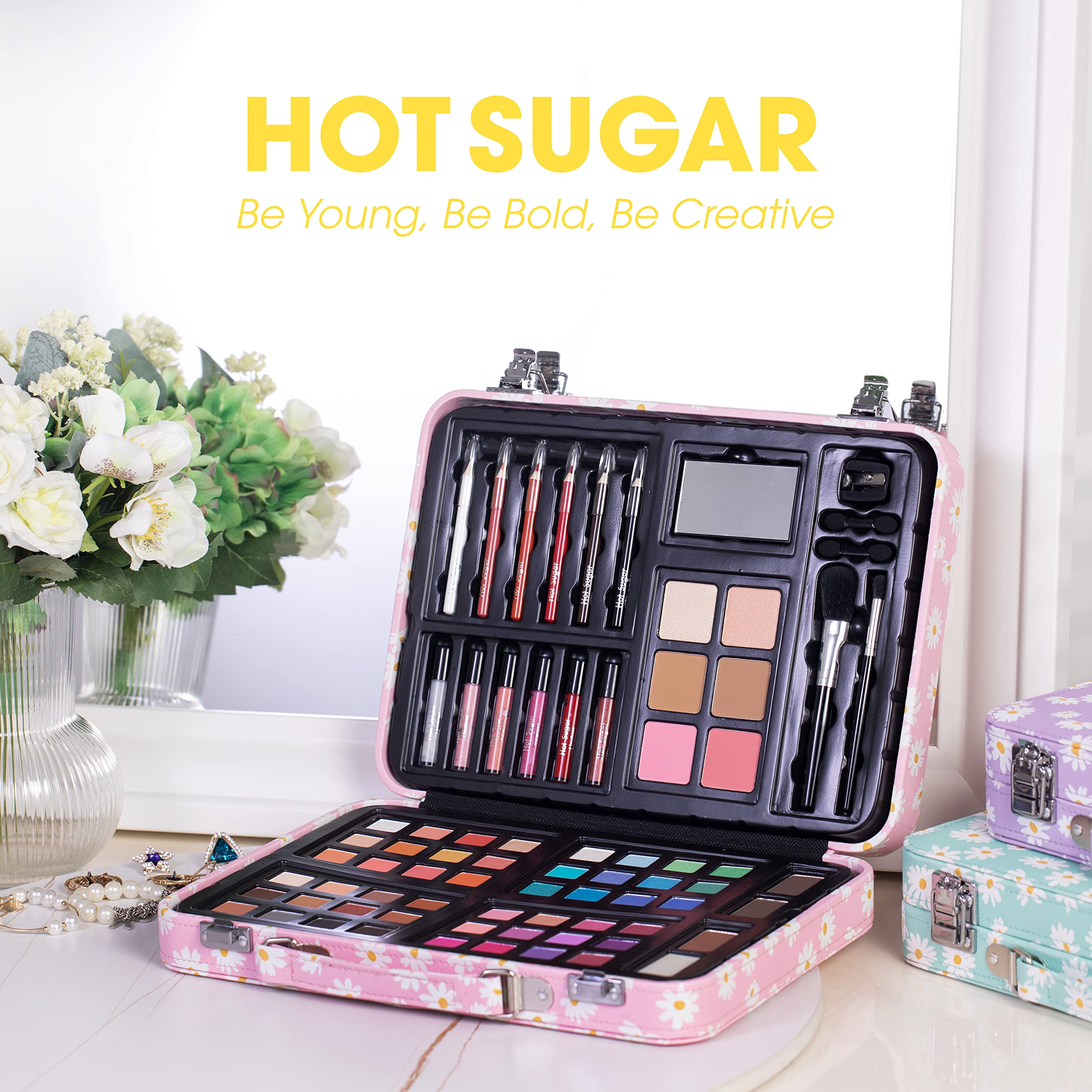 Hot Sugar All in One Beginner Makeup Kit for Teen Girls 10-12, Cosmetic Gift Set for Birthday or Christmas (PINK DAISY)
