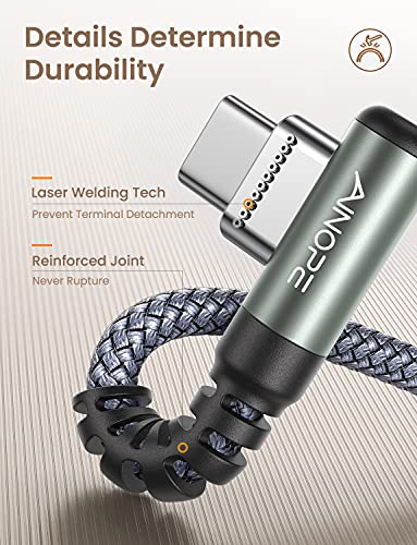 AINOPE USB C to USB C Cable 60W [One-Pack 1.5ft] USB Type C Cable Right Angle, Compatible with Samsung Galaxy S21 S20, Note 20 Ultra 10, MacBook Air/Pro 13'', iPad Mini 6/Pro/Air,Pixel-Grey