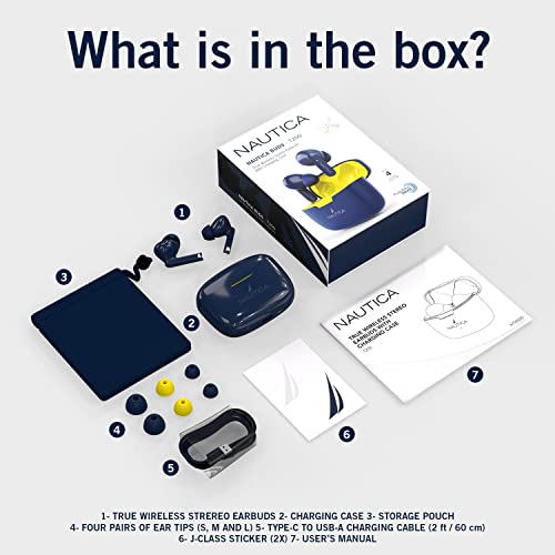 Nautica T200 True Wireless Stereo Earbuds Bluetooth v5.1 TWS in-Ear Earphones with Built-in Mic, Wireless Bluetooth Earbuds with Charging Case Intelligent Touch control, Ergonomic design & Sweat-Proof