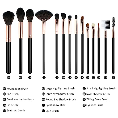 Makeup Brushes Set,Foundation Powder Brush Eyeshadow Brush Concealers Blush Face Professional Make up Brushes Kit with Gifts Box for Woman(Black,14Pcs)