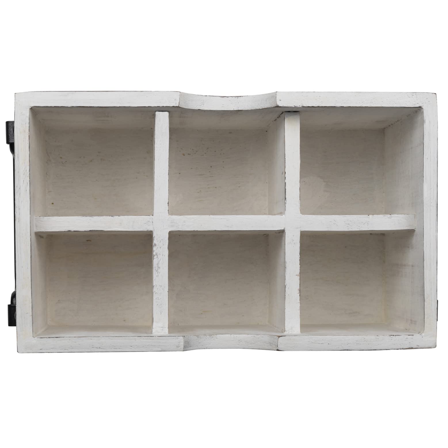 GoCraft 6 Compartment Flatware Caddy, Multipurpose Organiser for Kitchen Cutlery, Dining Silverware Condiments, Arts, Makeup Brushes, White Washed Mango Wood Caddy with Metal Handles