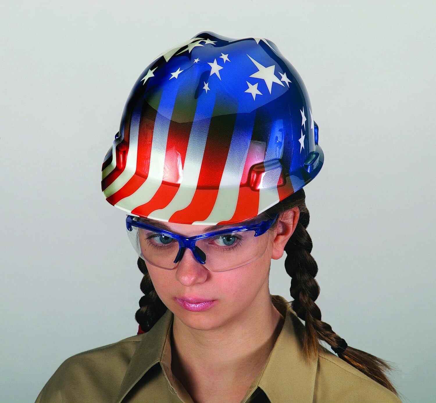 MSA 10052945 Freedom Series V-Gard Cap Style Safety Hard Hat with Fas-Track III Ratchet Suspension | Polyethylene Shell, Self Adjusting Crown Straps - Standard Size in Stars & Stripes