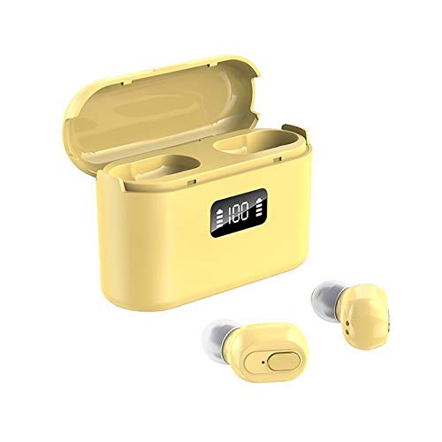 Heave True Wireless Earbuds,Touch Control Mini Bluetooth 5.1 Earphones Mini Portable Stereo Headsets in‑Ear Hands-Free with Charging Bo(IPX7 Waterproof) for Sports/Driving/Travel Yellow