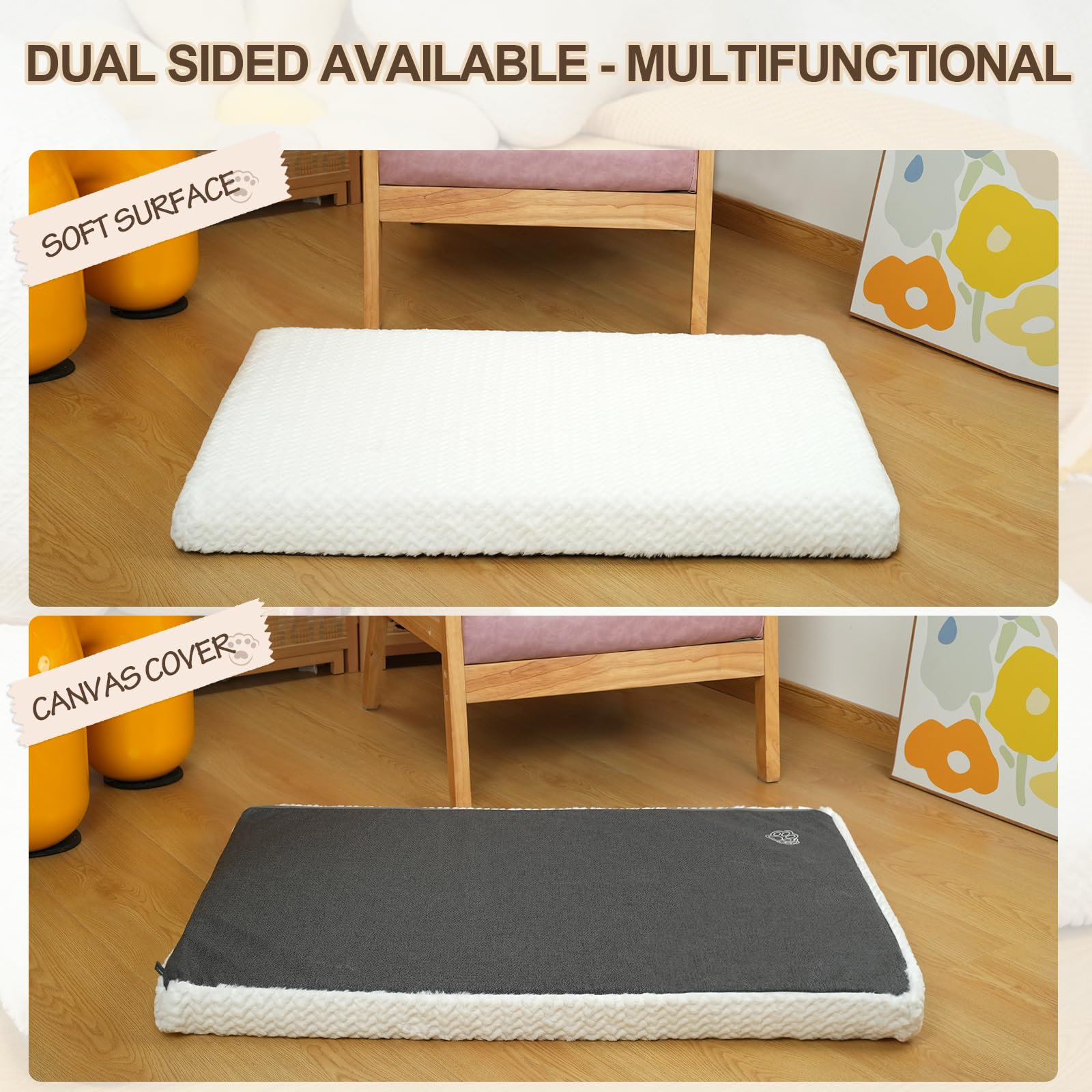 EMPSIGN Dog Bed Crate Pad for Jumbo Dogs, Deluxe Fluffy Plush Machine Washable Dog Mat, Crate Pet Beds with Removable Cover, Dog Sleeping Mat Cushion Bed, 47"x 29"x 3", White
