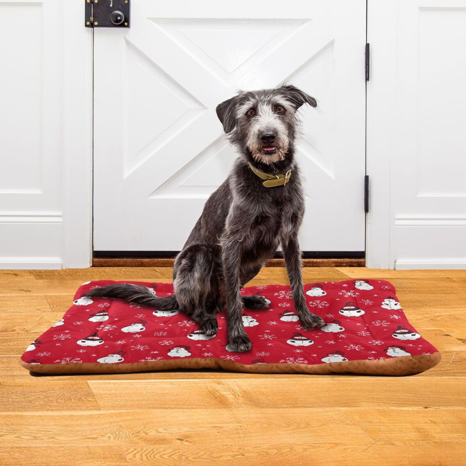 Coikll Christmas Cute Snowmen Pet Bed Pad Soft Dog Bed Mat with Anti-Slip Bottom, Machine Washable Crate Pad Mattress for Dog Sleeping- 36 * 24inches