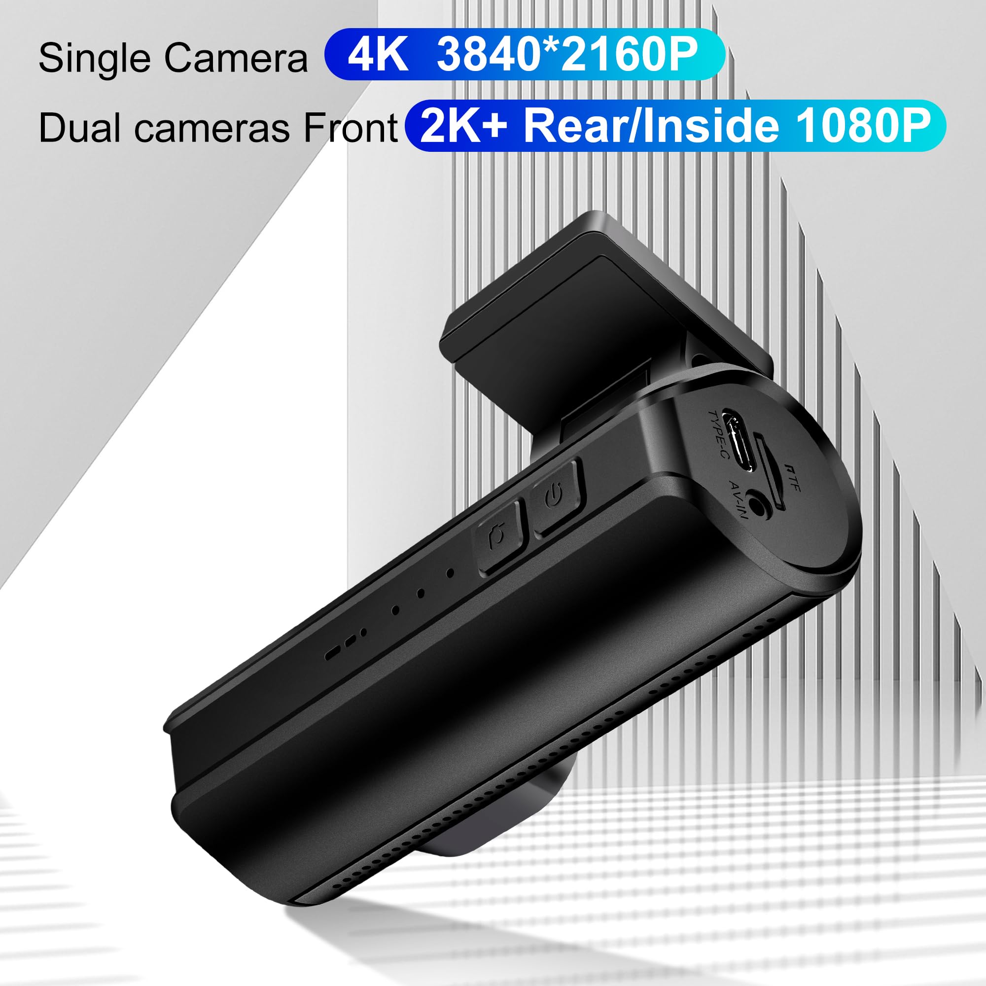 Dash Cam with 4K Front and Inside 1080P Recording, Wireless Dual Car Camera with Night Vision and 24/7 Parking Mode - Perfect for Uber and Baby Car Monitoring (64GB Micro SD Card Supplied)