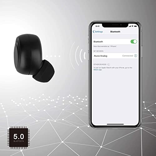atune analog Wireless Earbuds, Bluetooth 5.0 with USB Charging Case, Comfortable Wear Easy Setup Pair, True Wireless Earbuds 33FT Built-in Mic Call For iPhone Android Phones