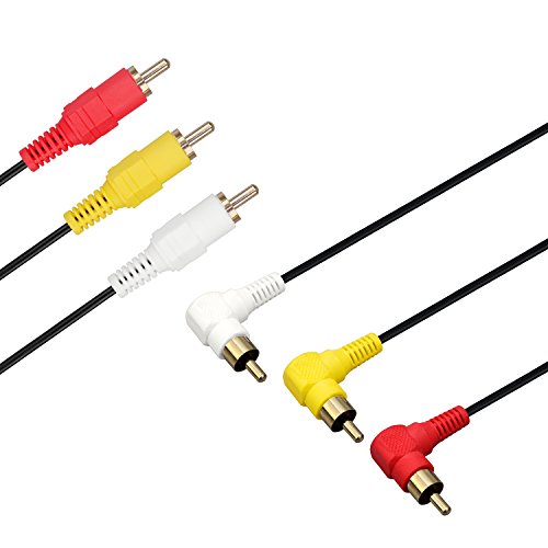 3 RCA Cable - Gold Plated 90 Degree Right Angle RCA Audio/Video Cable 3 Male to 3 Male Composite Video Audio A/V AV Cable (6ft/1.8m)