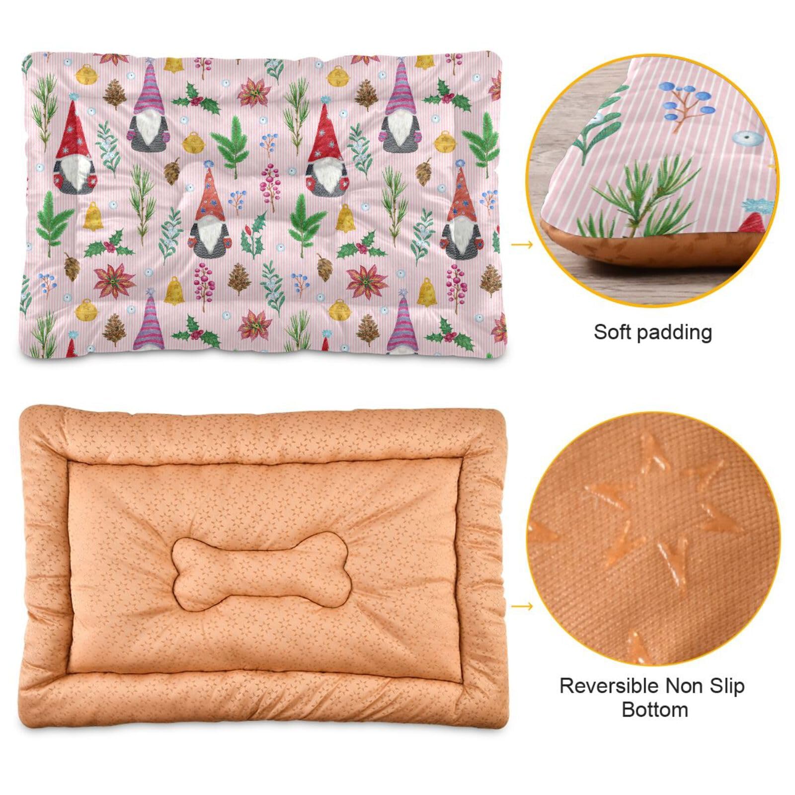 Coikll Christmas Gnomes Plants Pet Bed Pad Soft Dog Bed Mat with Anti-Slip Bottom, Machine Washable Crate Pad Mattress for Dog Sleeping- 36 * 24inches