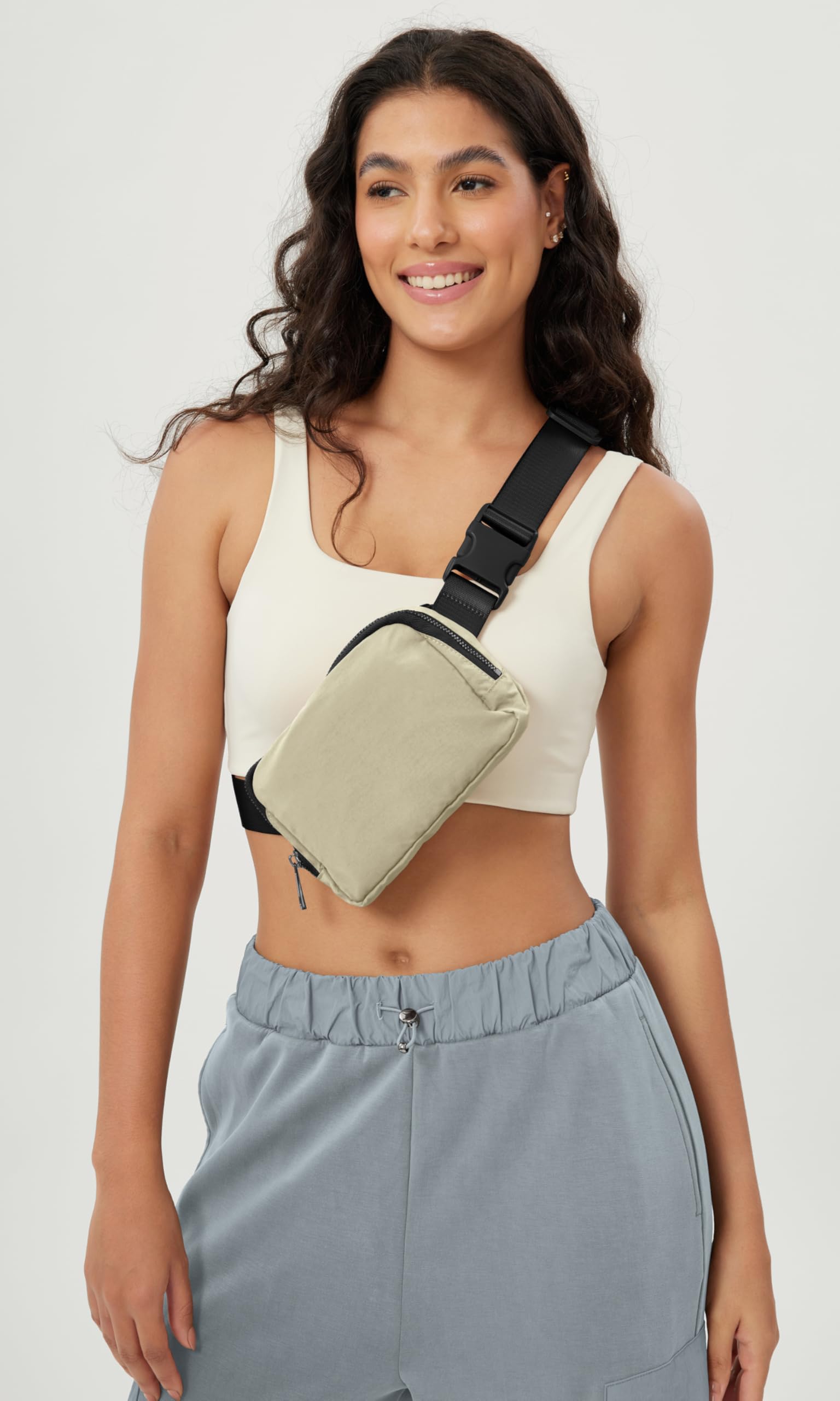 ODODOS Unisex Mini Belt Bag with Adjustable Strap Small Fanny Pack for Workout Running Traveling Hiking, Khaki