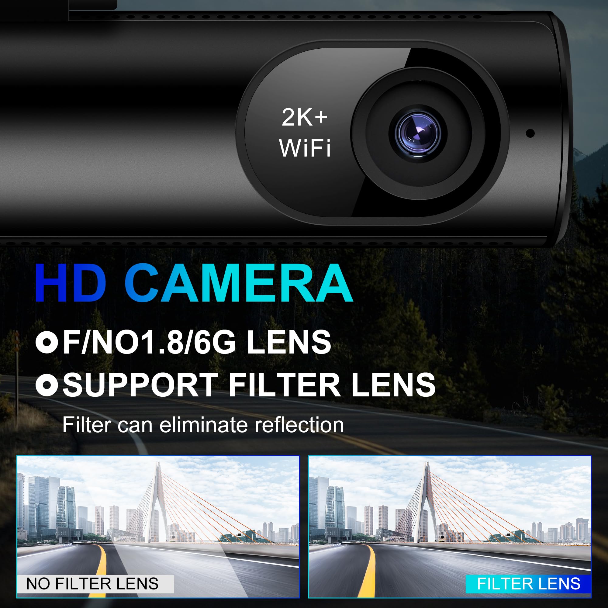 Dash Cam with 4K Front and Inside 1080P Recording, Wireless Dual Car Camera with Night Vision and 24/7 Parking Mode - Perfect for Uber and Baby Car Monitoring (64GB Micro SD Card Supplied)
