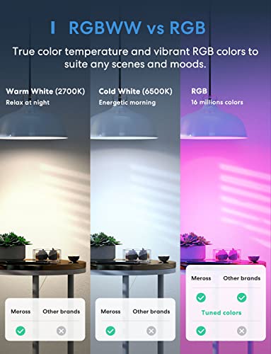 meross Smart Light Bulb, Smart WiFi LED Bulbs Works with Alexa, Google Home, Dimmable E26 Multicolor 2700K-6500K RGBWW, 810 Lumens 60W Equivalent, No Hub Required, 1 Pack