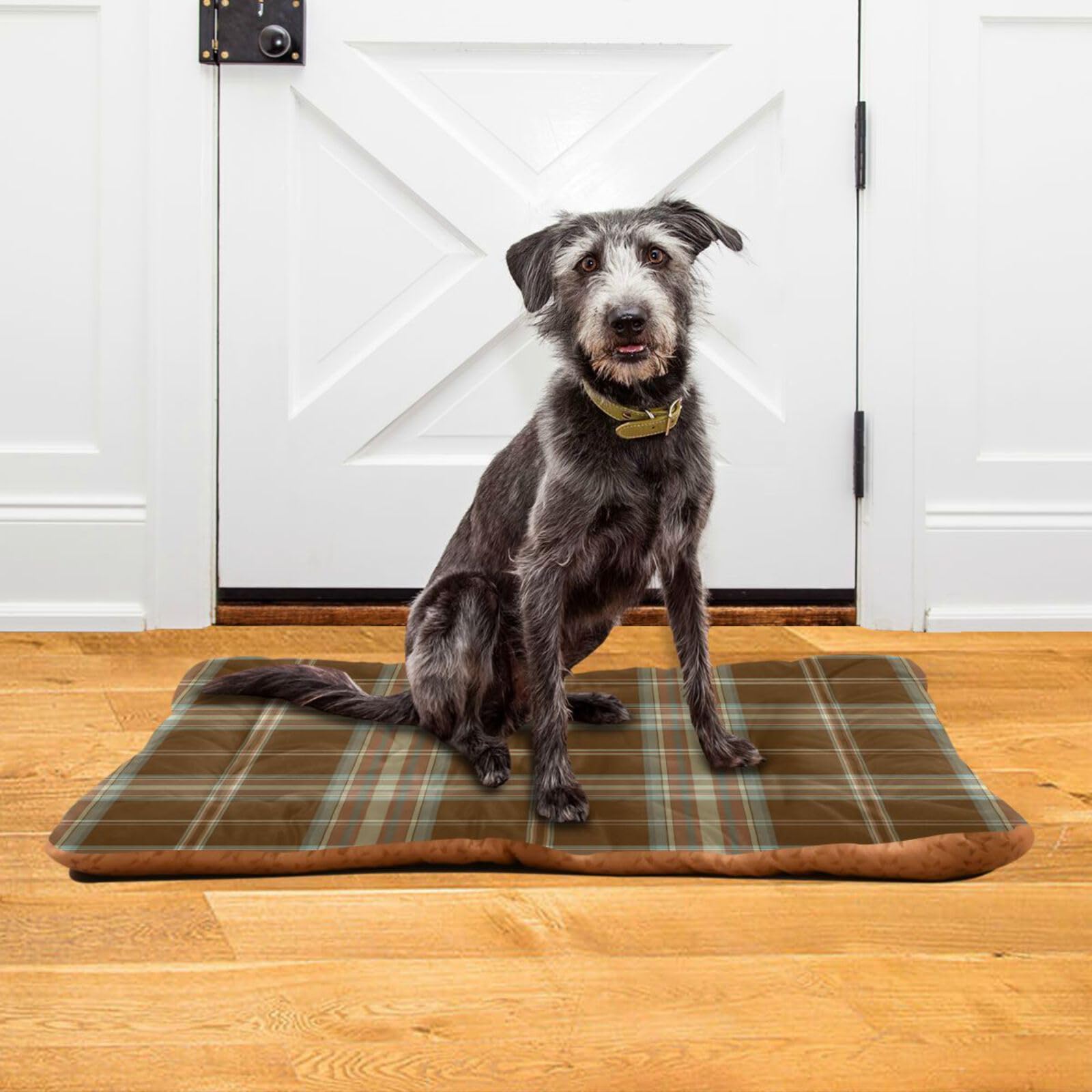 YETTASBIN Brown Plaid Crate Pet Bed, Portable Washable Dog Cat Mat, Soft Comfortable Pet Mattress with Non-Slip Bottom for Dogs Cats Sleeping, 24 x 18 Inch