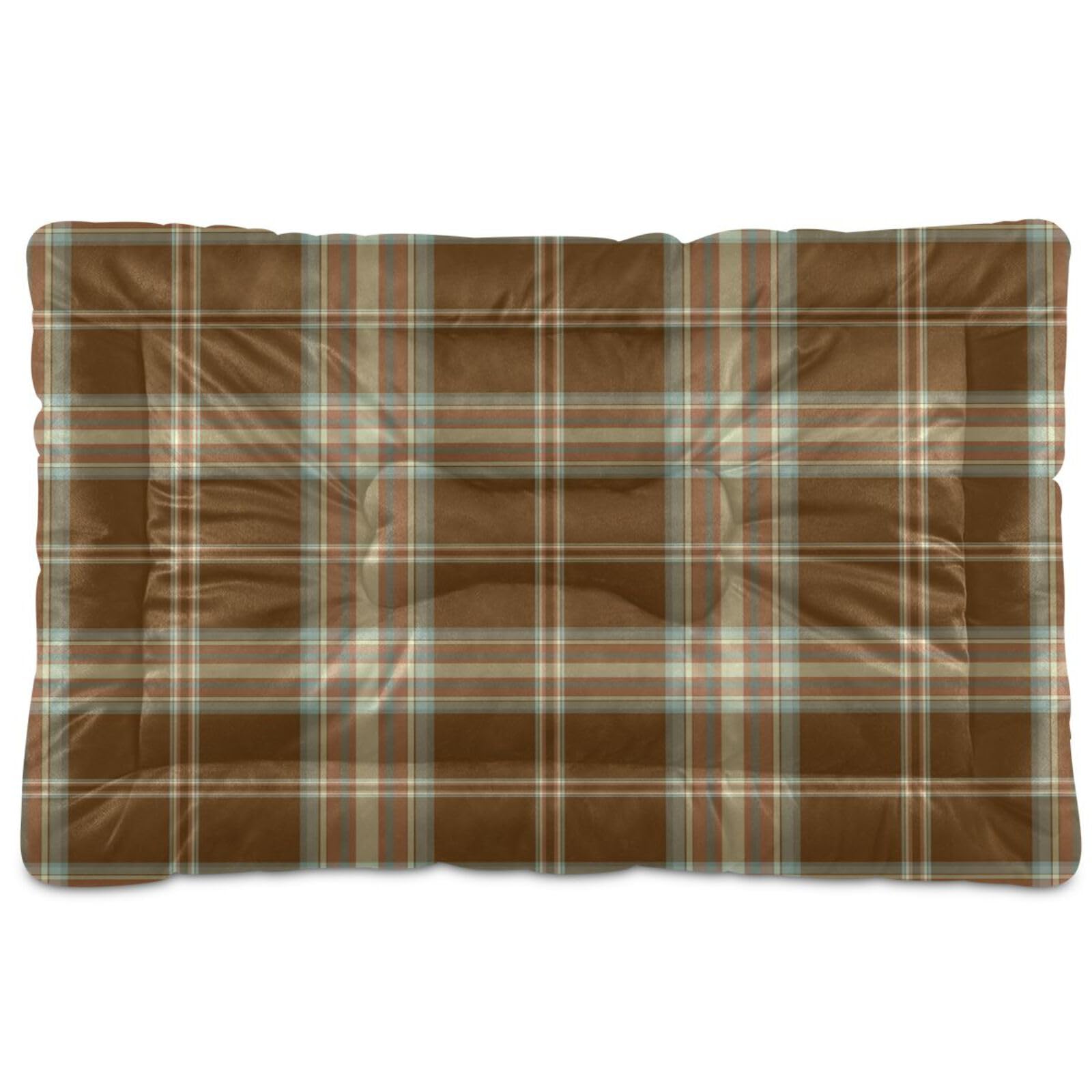 YETTASBIN Brown Plaid Crate Pet Bed, Portable Washable Dog Cat Mat, Soft Comfortable Pet Mattress with Non-Slip Bottom for Dogs Cats Sleeping, 24 x 18 Inch