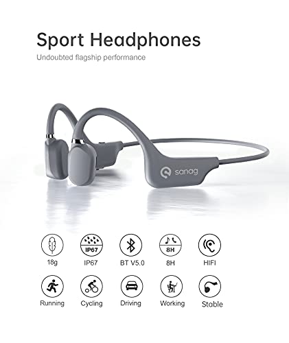 Wireless Bluetooth Headphones, SANAG Open Ear Sport Headphones with Mic, Music Phone Call IP67 Sweat-Resistant Bluetooth Headset for Outdoor Activities, Working, Gym, Christmas Gift Grey