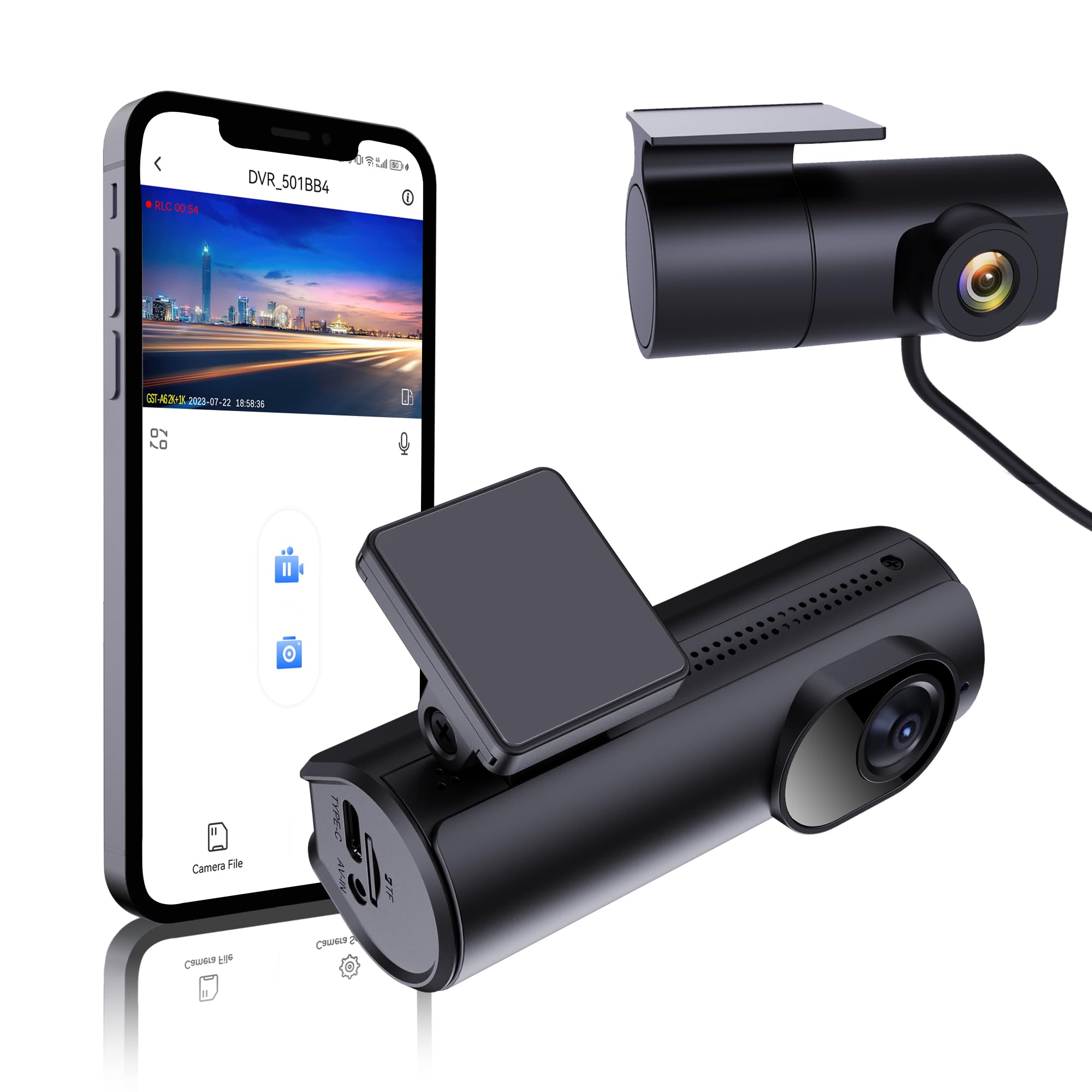 Dash Cam with 4K Front and Inside 1080P Recording, Wireless Dual Car Camera with Night Vision and 24/7 Parking Mode - Perfect for Uber and Baby Car Monitoring (64GB Micro SD Card Supplied)