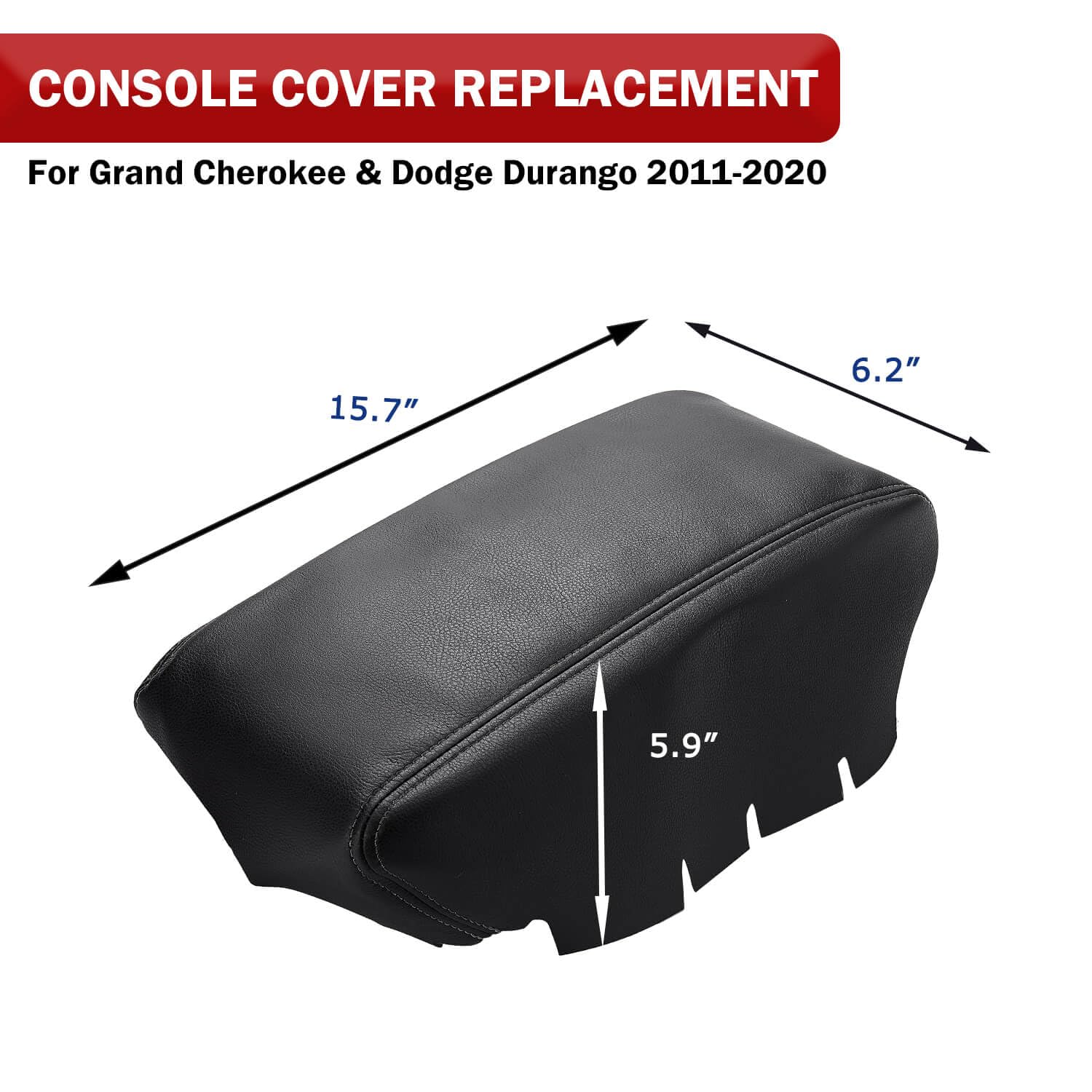 KBH Center Console Cover Replacement for Jeep Grand Cherokee & Dodge Durango 2011-2020, Vinyl Leather Armrest Upholstery, Anti-Scratch, Black (Leather Part Only)