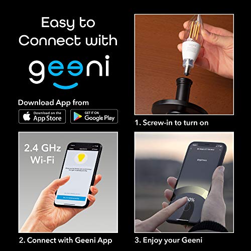 Geeni LUX Edison B11 Filament WiFi LED Smart Bulb, B11 Candelabra, 4W, E12 Base, Dimmable, White Light, Compatible with Amazon Alexa & Google Home - No Hub Required- 4 Pack