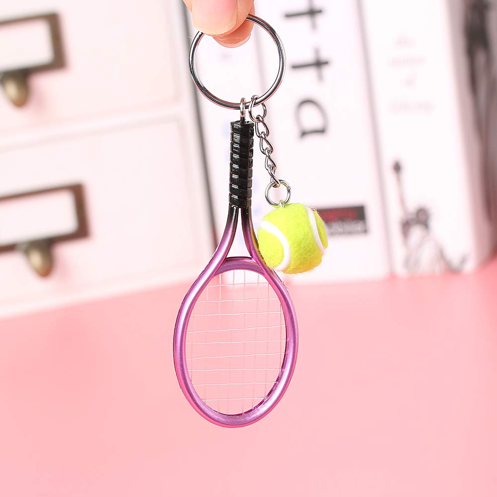 X Hot Popcorn 5 Color Mini Tennis Racket with Ball Keychain Key Ring
