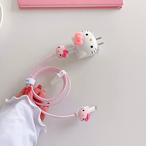 Tospania DIY Cable Protector Charger Wire Saver - Data Cable18W/20W USB-C Charger Line Protector-Compatible with iPhone 11 12 13 14 Pro Max (Pink Kitty)