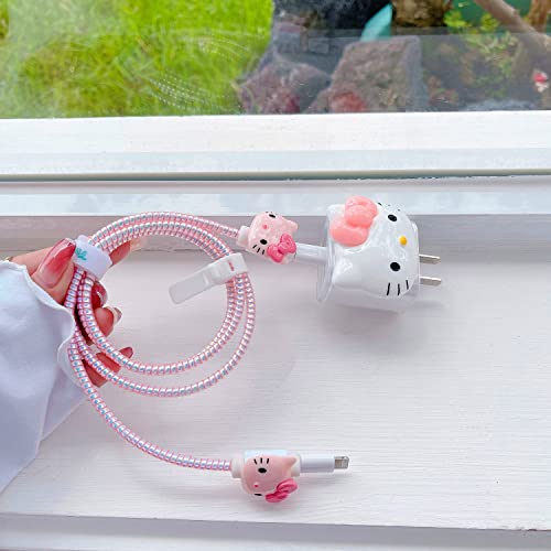 Tospania DIY Cable Protector Charger Wire Saver - Data Cable18W/20W USB-C Charger Line Protector-Compatible with iPhone 11 12 13 14 Pro Max (Pink Kitty)