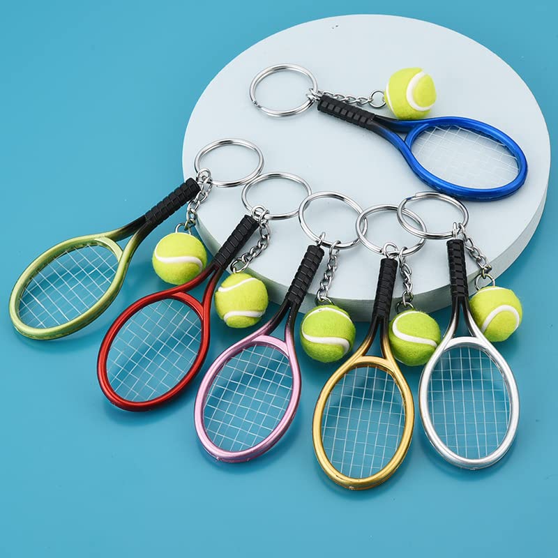 X Hot Popcorn 5 Color Mini Tennis Racket with Ball Keychain Key Ring