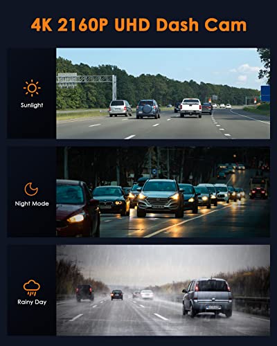 Dual Dash Cam 4K, Dash Cam Front and Inside, Dash Camera for Cars with 64GB SD Card, Infrared Night Vision, 1.5 inch IPS Screen, Loop Recording, Accident Lock, WDR, Parking Monitor for Taxi Driver