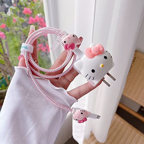 Tospania DIY Cable Protector Charger Wire Saver - Data Cable18W/20W USB-C Charger Line Protector-Compatible with iPhone 11 12 13 14 Pro Max (Pink Kitty)