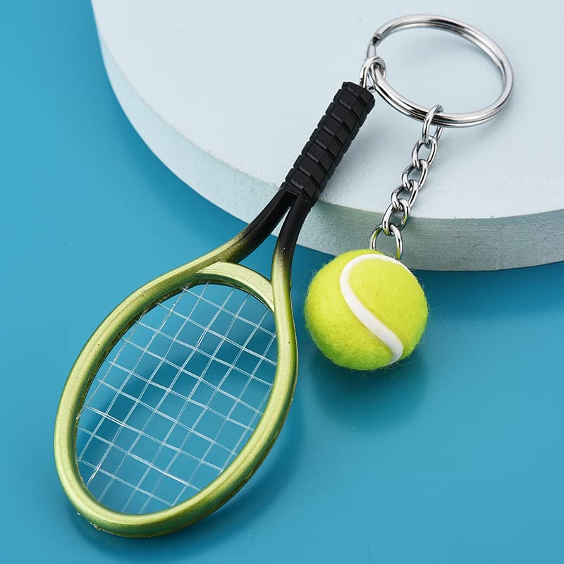 X Hot Popcorn 5 Color Mini Tennis Racket with Ball Keychain Key Ring
