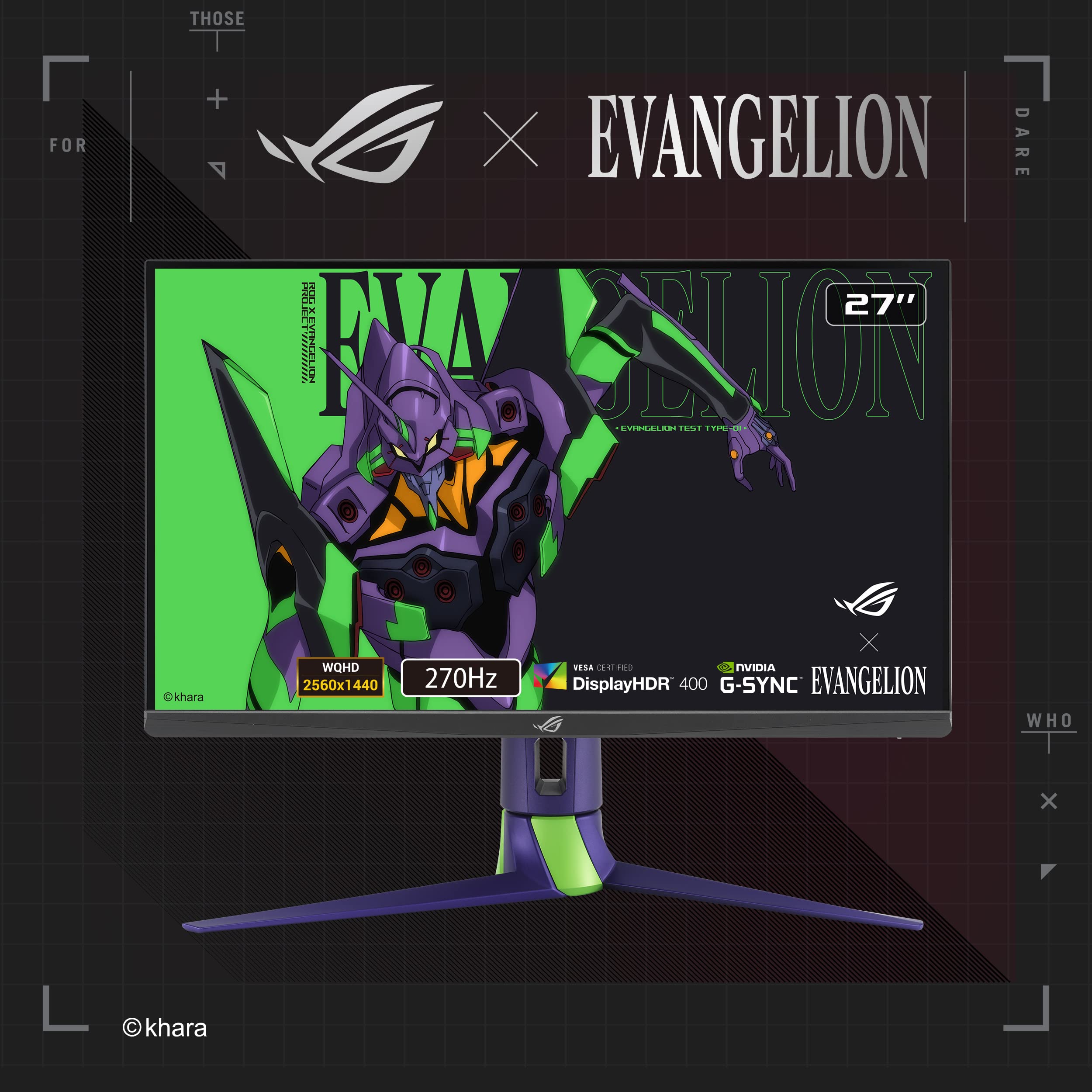 ASUS ROG Strix 27” 1440P EVA Edition HDR Gaming Monitor (XG27AQM-G) - QHD (2560 x 1440) & ROG Keris Wireless EVA Edition Gaming Mouse, Tri-Mode connectivity