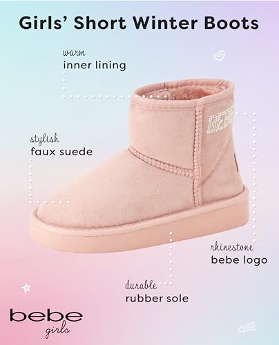 bebe Girls' Winter Boots - Faux Shearling Ankle Booties - Platform Short Boots for Girls - Fuzzy Fashion Boots (11-4), Size 4 Big Kid, Blush