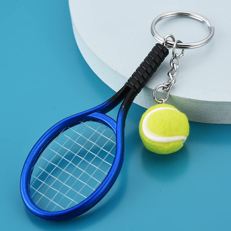 X Hot Popcorn 5 Color Mini Tennis Racket with Ball Keychain Key Ring