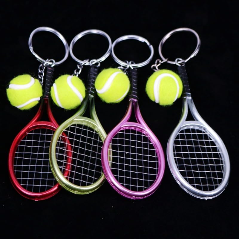 X Hot Popcorn 5 Color Mini Tennis Racket with Ball Keychain Key Ring
