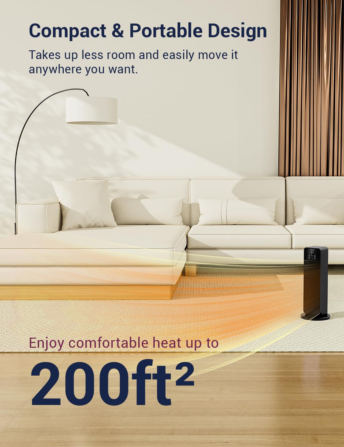 DELLA Electric Space Heater, 18.3" 1500W PTC Fast & Quiet Ceramic Portable Tower Heaters w/Remote Control, Thermostat & Timer, 3 Modes, Eco, LED, Safety Office/Home Oscillating Heater Fan, Black
