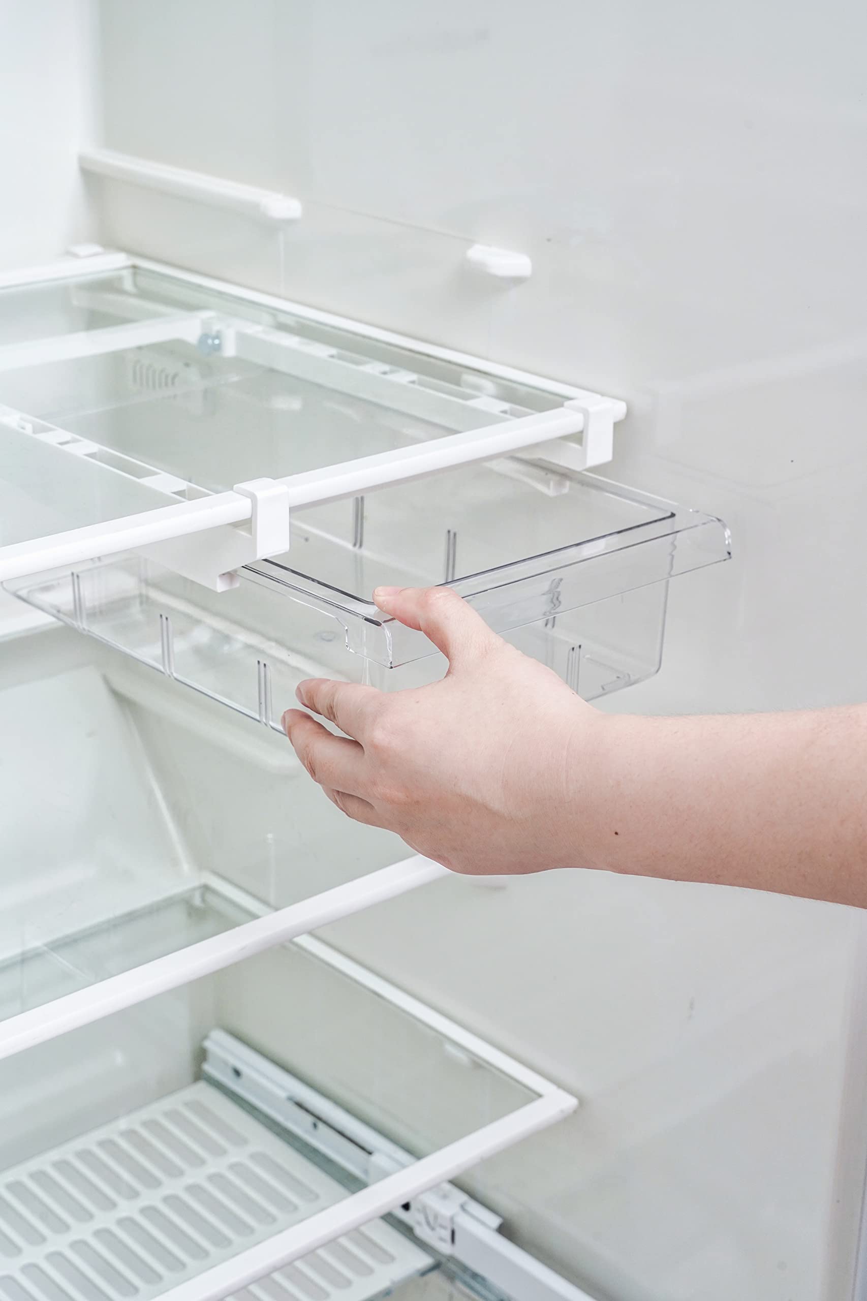 YekouMax Fridge Drawer Organizer, Refrigerator Organizer Bins, Pull Out with Handle, Fridge Shelf Holder Storage Box, Clear Container for Food,Drinks,Fit for Fridge Shelf Under 0.6" (1 Pack Medium)