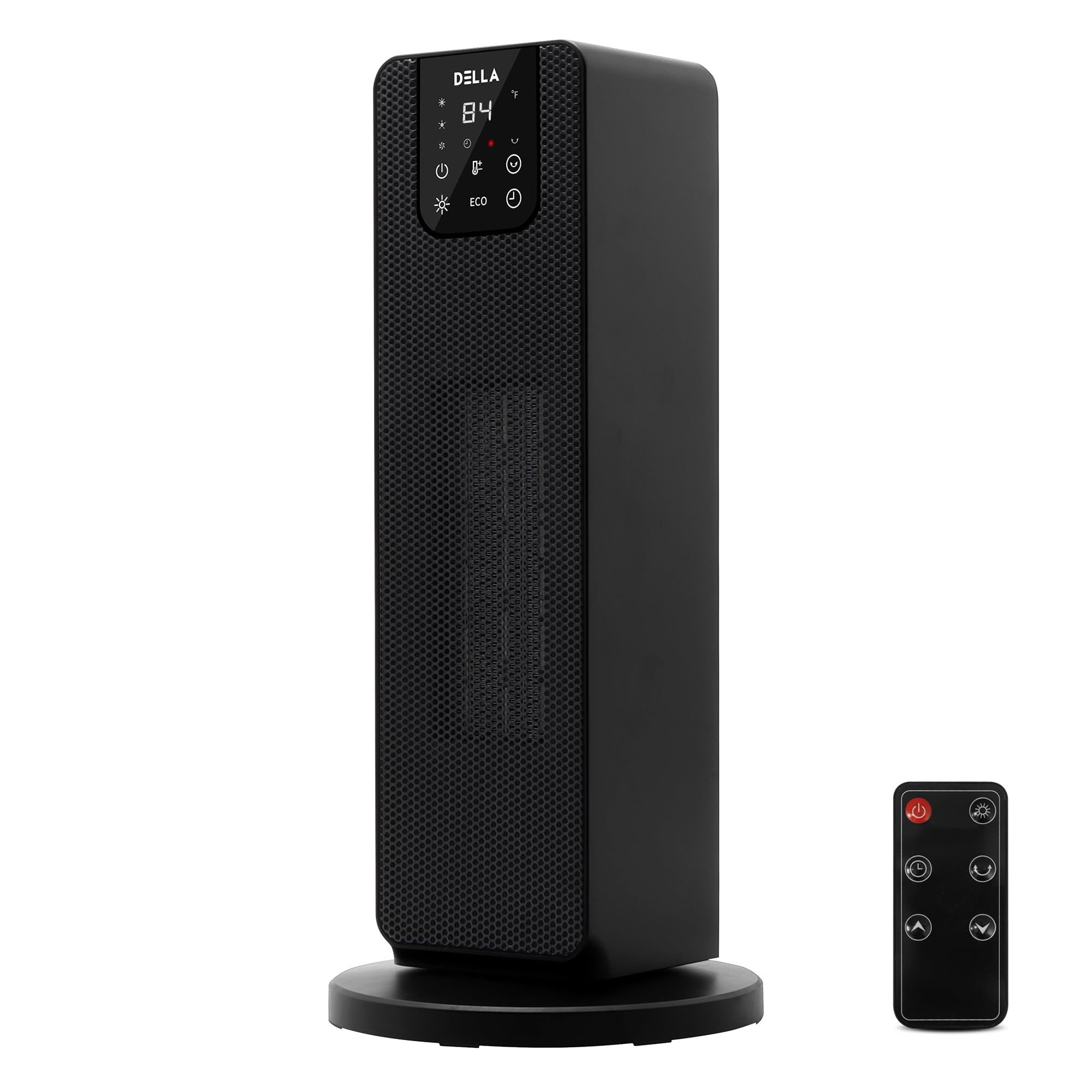 DELLA Electric Space Heater, 18.3" 1500W PTC Fast & Quiet Ceramic Portable Tower Heaters w/Remote Control, Thermostat & Timer, 3 Modes, Eco, LED, Safety Office/Home Oscillating Heater Fan, Black