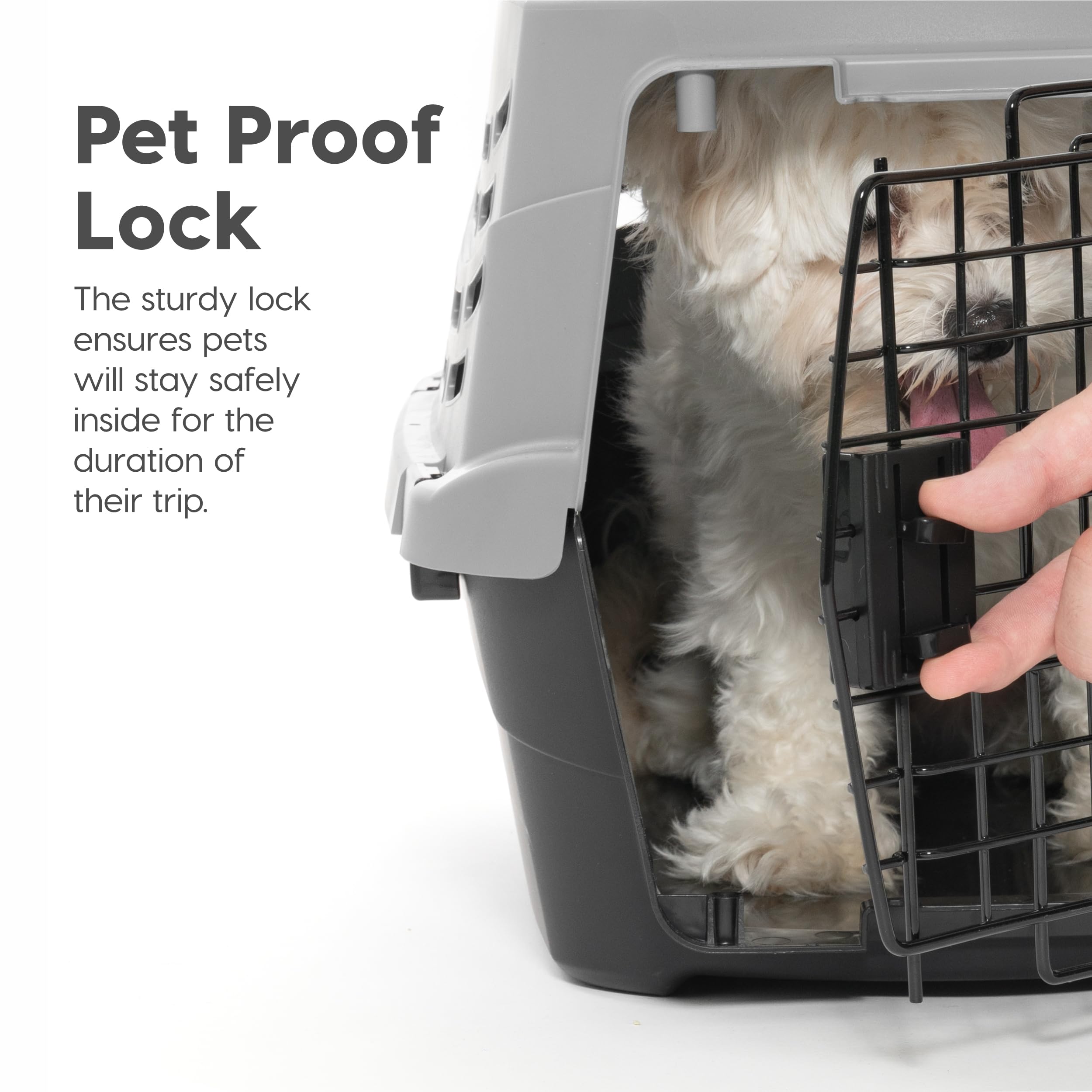 IRIS USA 23" Cat Carrier, Small Pet Carrier Hard, Dog Kennel with 2-Door Front and Top Access, Dog Carrier, up to 18 pounds, Black/Gray