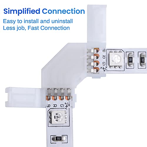 Nicelux 90 Degree Corner 4 Pin L Shape Connector for 10mm RGB LED Strip Light Non-Waterproof IP20(10 PCS)