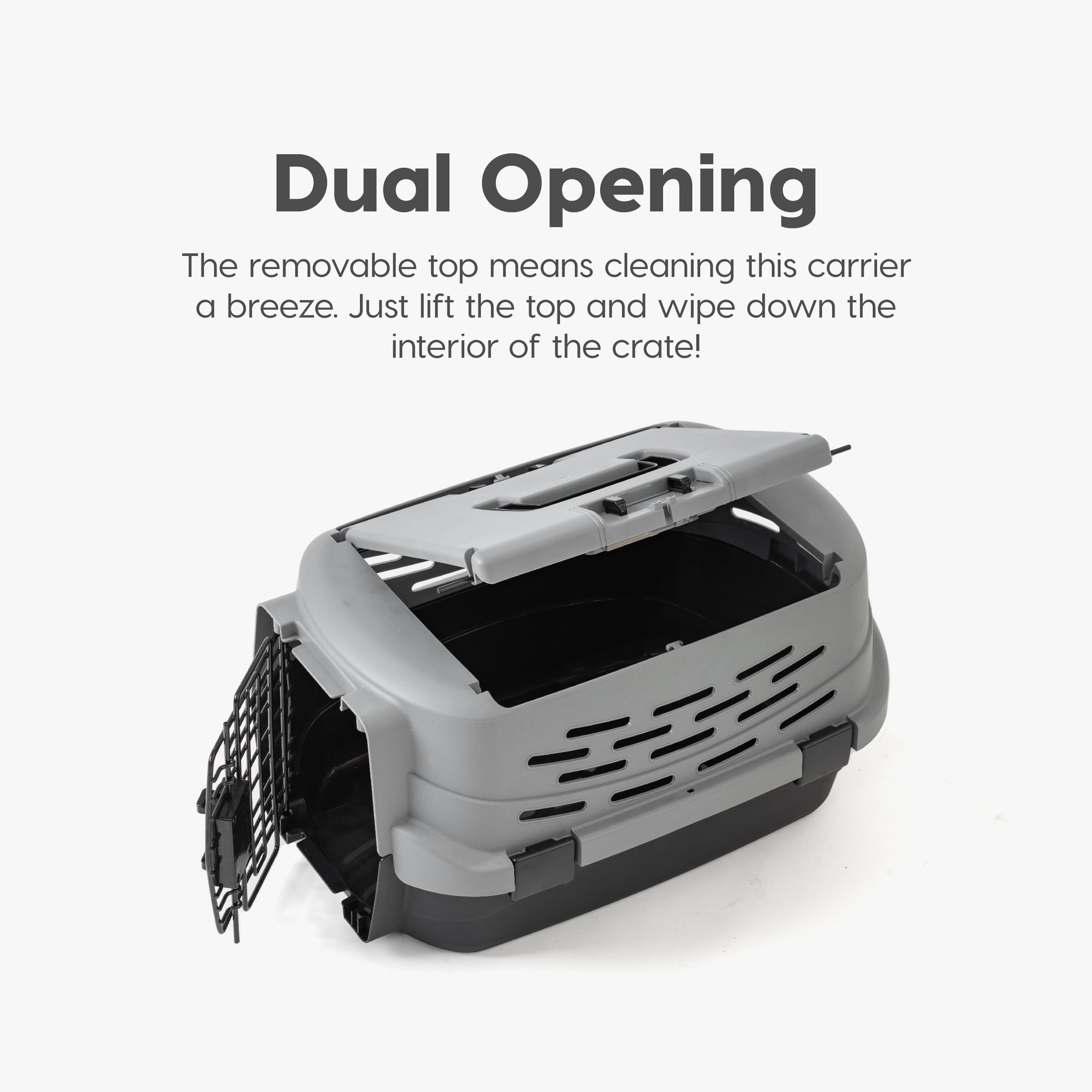 IRIS USA 23" Cat Carrier, Small Pet Carrier Hard, Dog Kennel with 2-Door Front and Top Access, Dog Carrier, up to 18 pounds, Black/Gray