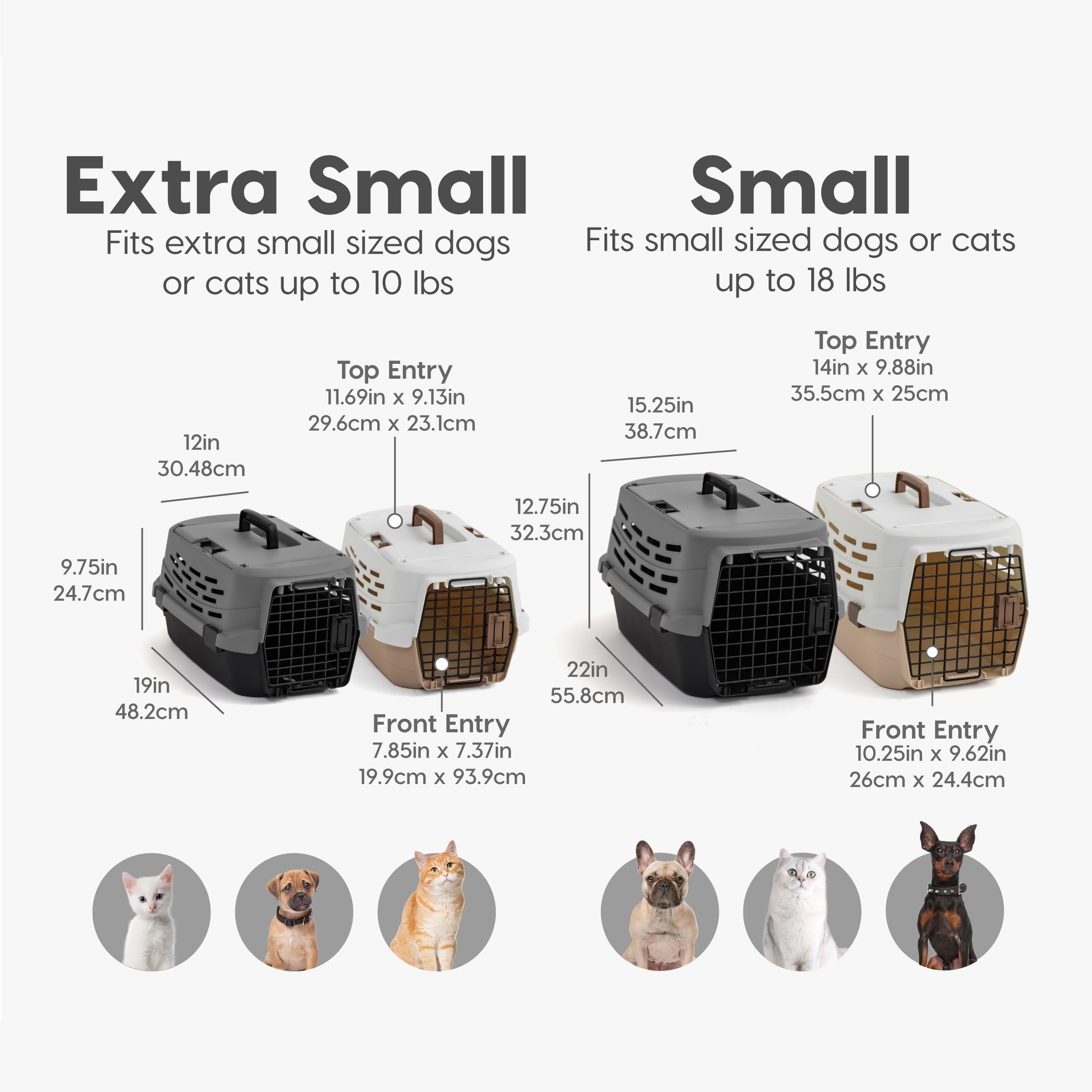 IRIS USA 23" Cat Carrier, Small Pet Carrier Hard, Dog Kennel with 2-Door Front and Top Access, Dog Carrier, up to 18 pounds, Black/Gray
