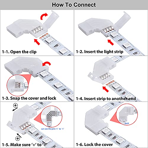 Nicelux 90 Degree Corner 4 Pin L Shape Connector for 10mm RGB LED Strip Light Non-Waterproof IP20(10 PCS)