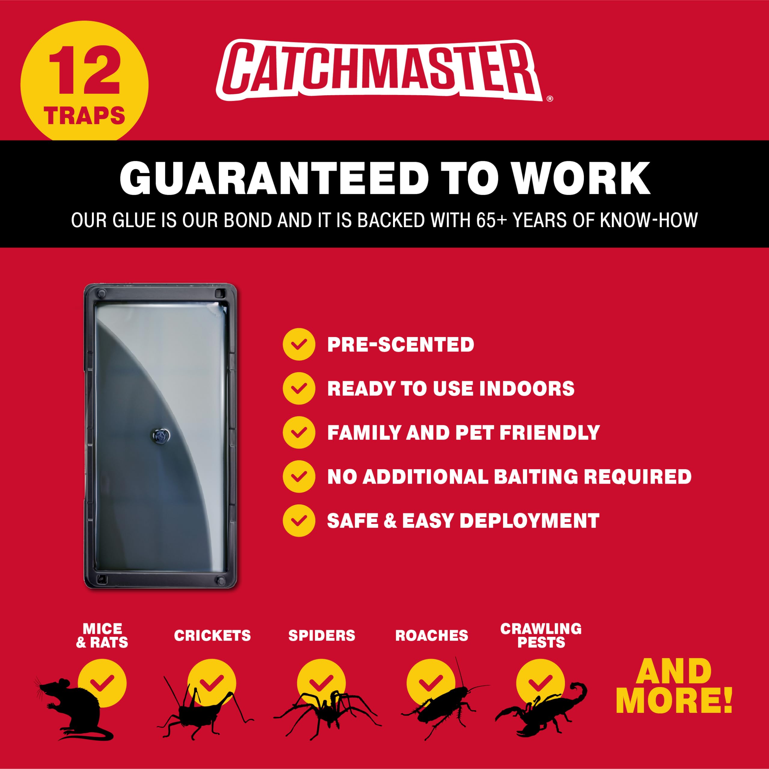 Catchmaster Rat, Snake and Mouse Traps 12Pk, Large Bulk Glue Rat Traps for Home, Pre-Scented Adhesive Plastic Tray for Inside House, Snake, Mice, & Spider Catcher, Pet Safe Pest Control